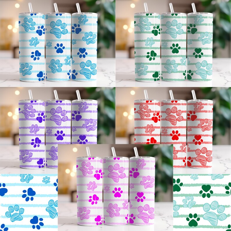 Five Paws 20 Oz Skinny Tumbler Wrap Designs Sublimation Design Tumbler ...