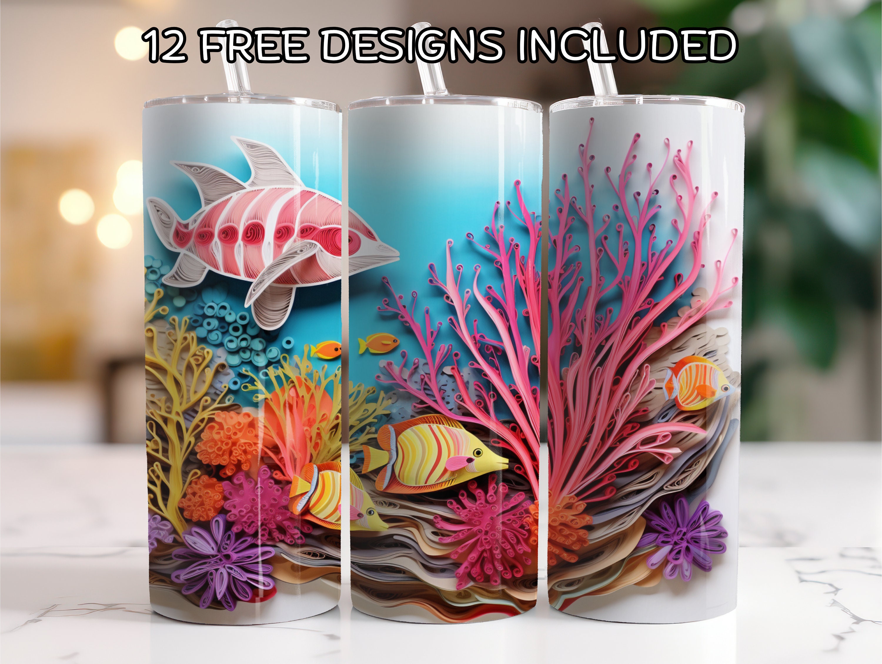 3D Paper Quilling Sea Life Sublimation Design Ideal for 20 Oz Skinny ...