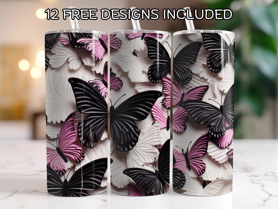3D Gothic Butterflies Sublimation Design Ideal for 20 Oz Skinny Tumbler ...