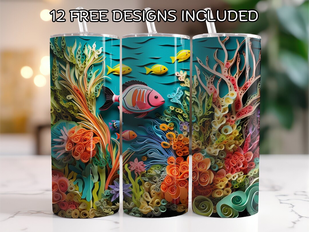 3D Paper Quilling Sea Life Sublimation Design Ideal for 20 Oz Skinny ...