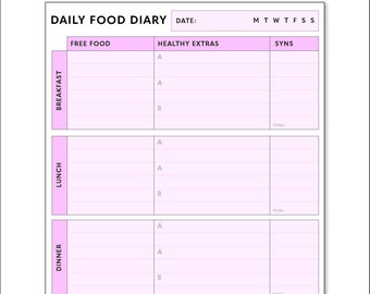 Slimming World Food Diary, Weekly Meal Planner, Weight Loss Tracker, SW ...
