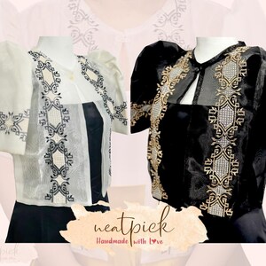Ready to Ship Modern Filipiniana Bolero Black Piña Organza W ...