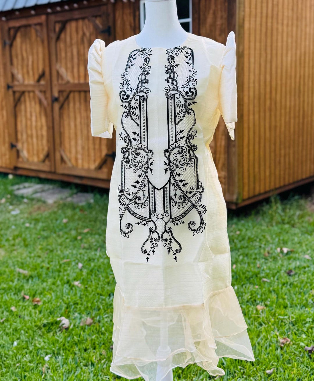 Ready to Ship Modern Filipiniana Dress W/black Embroidery, Raffles ...