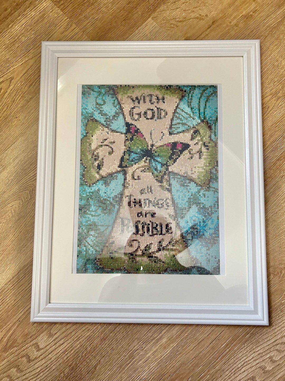Framed Cross With God All Things Are Possible Diamond Art Painting ...