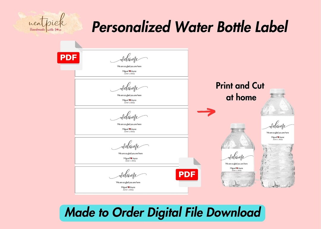 Digital File Personalized Bottled Water Label Stickers for Wedding Baby ...