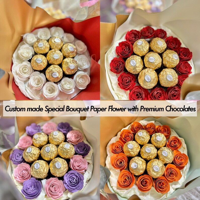 Custom Made Special Paper Flower With Ferrero/lindor Chocolates Bouquet ...