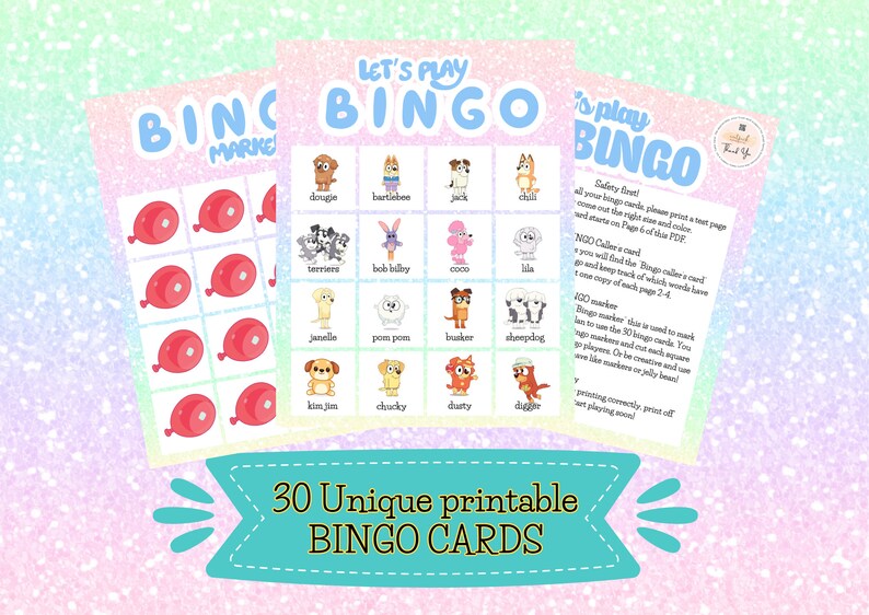 30 Unique Bluey Bingo Cards Birthday Party Games, Preschool ...