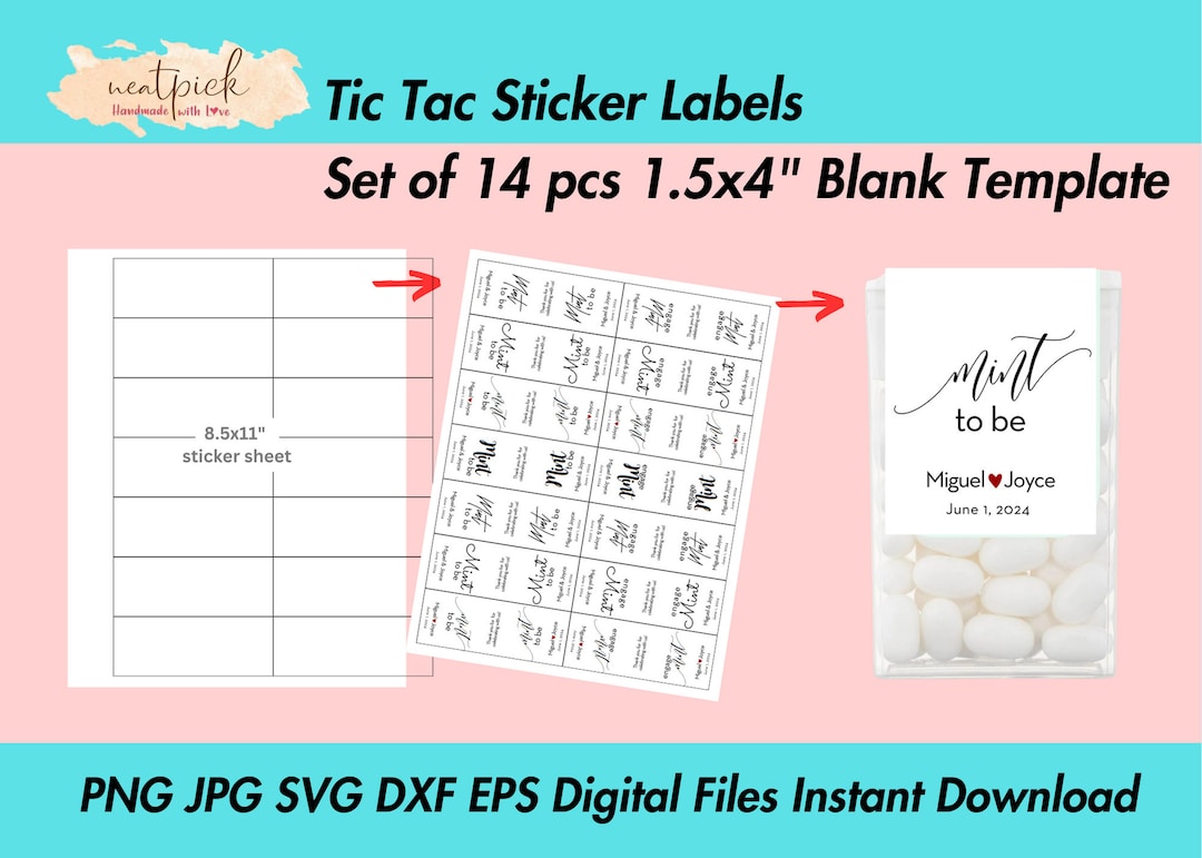Tic Tac Label Template: 1.5x4" Blank Stickers (digital Download) - Etsy