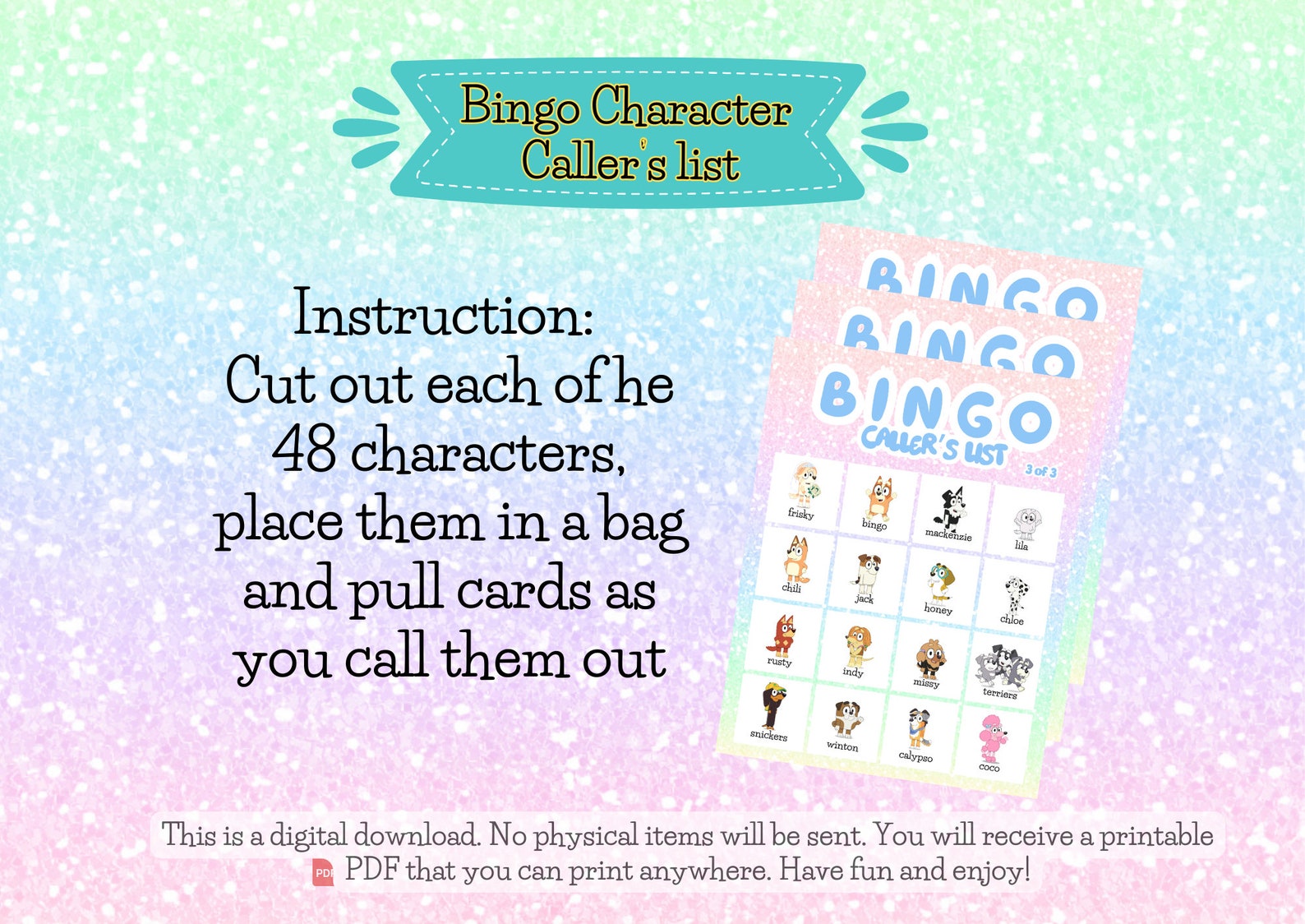 30 Unique Bluey Bingo Cards Birthday Party Games, Preschool ...