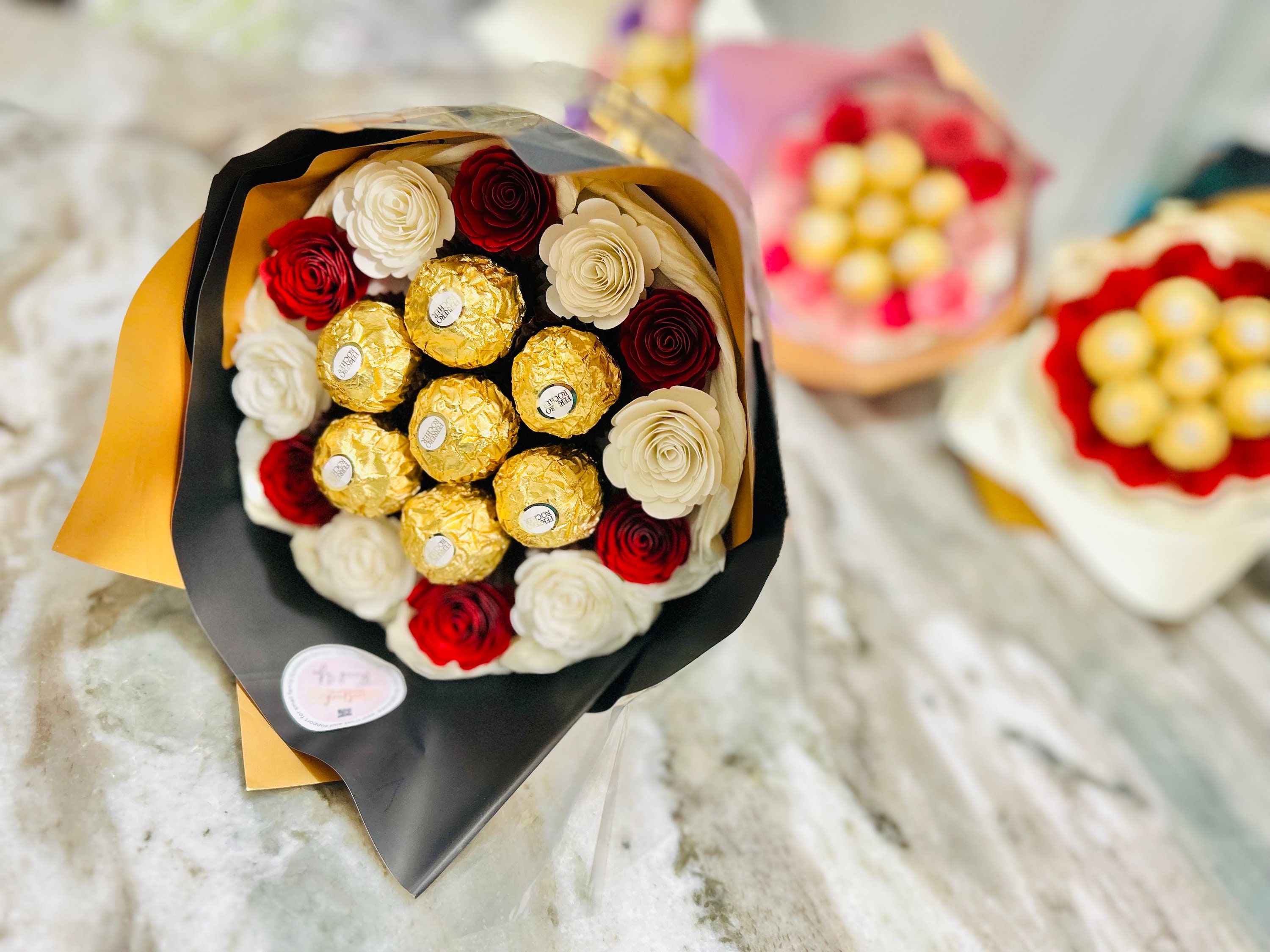 Custom Made Special Paper Flower With Ferrero/lindor Chocolates Bouquet ...