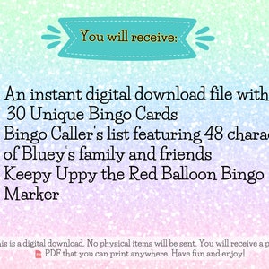 30 Unique Bluey Bingo Cards - Birthday Party Games, Preschool ...