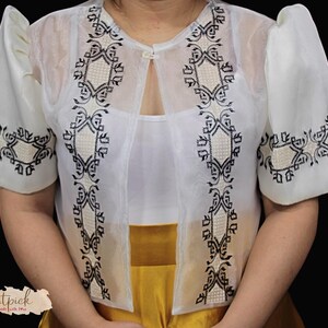 Ready to Ship Modern Filipiniana Bolero Black Piña Organza W ...