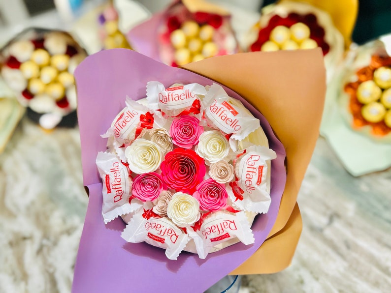 Custom Made Special Paper Flower With Ferrero/lindor Chocolates Bouquet ...