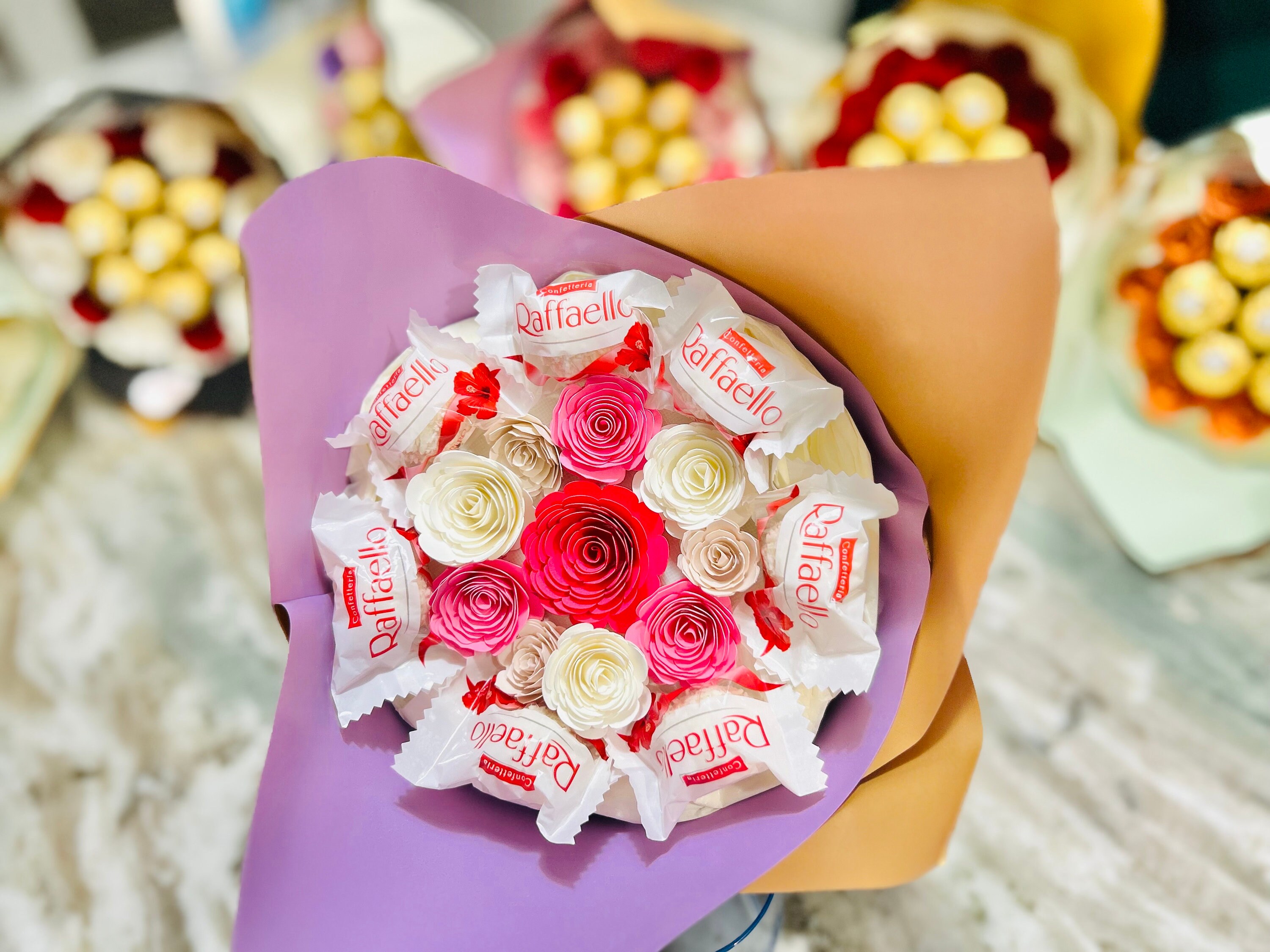 Custom Made Special Paper Flower With Ferrero/lindor Chocolates Bouquet ...