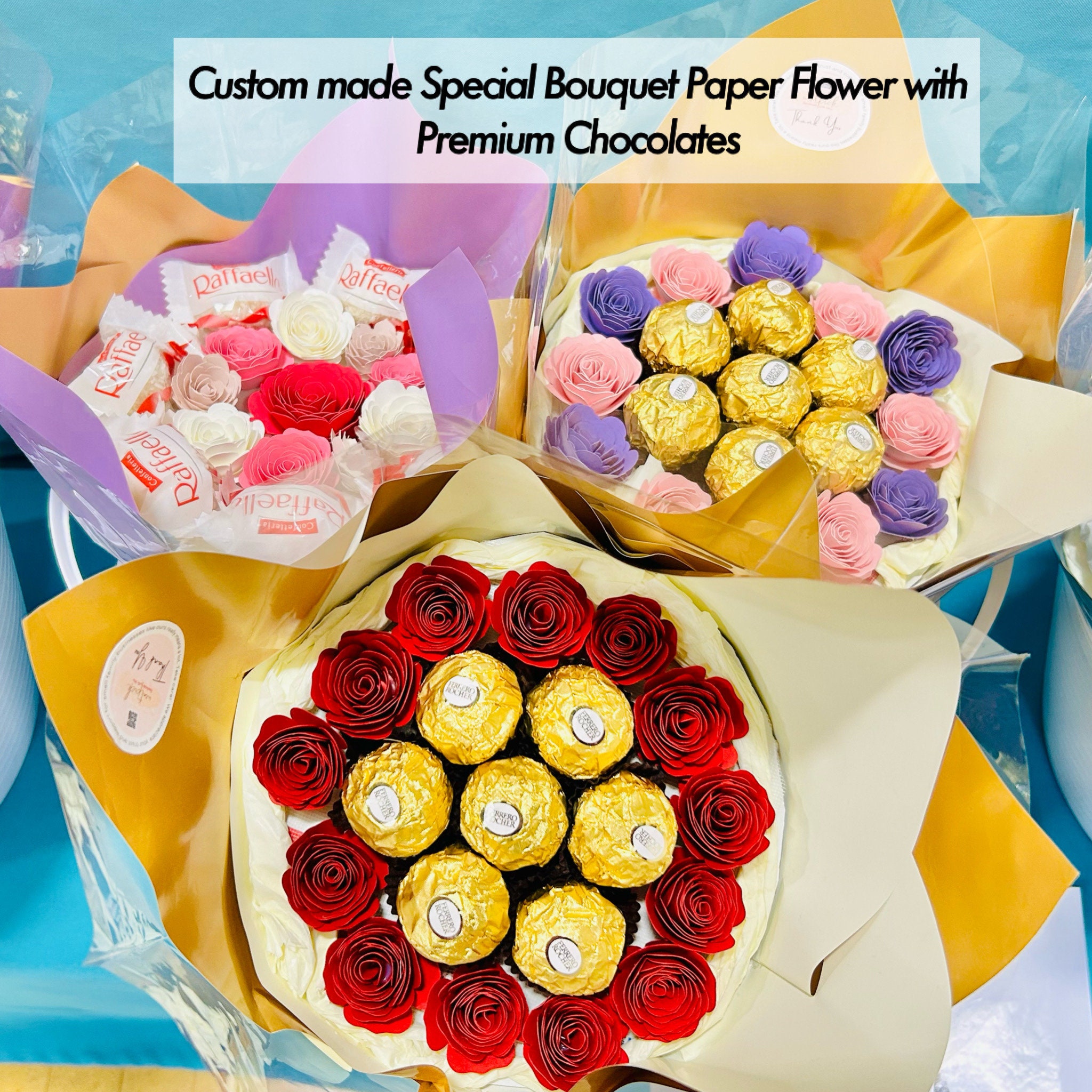 Custom Made Special Paper Flower With Ferrero/lindor Chocolates Bouquet ...