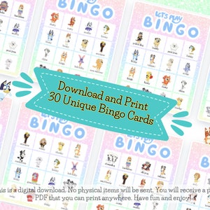 30 Unique Bluey Bingo Cards - Birthday Party Games, Preschool ...