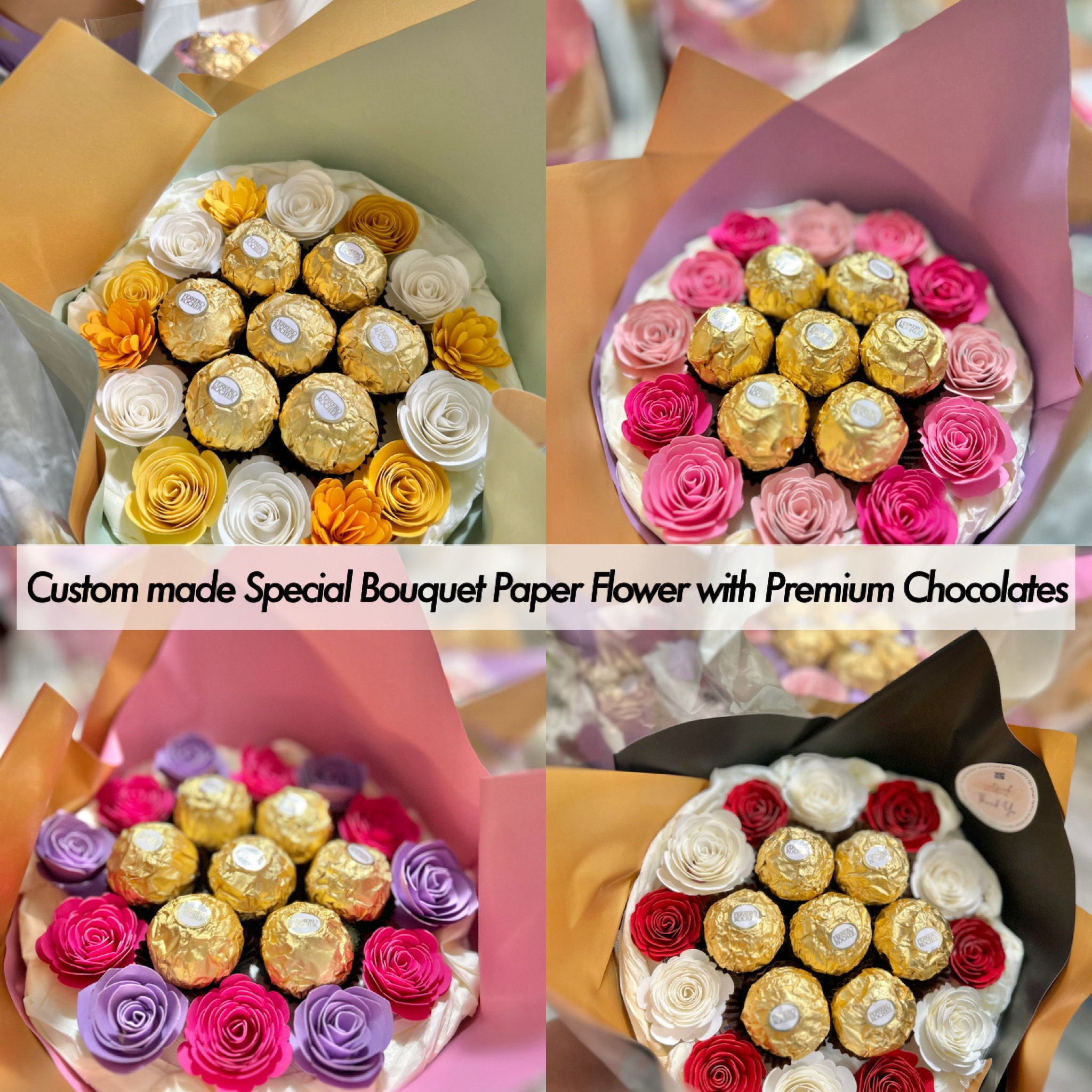 Custom Made Special Paper Flower With Ferrero/lindor Chocolates Bouquet ...