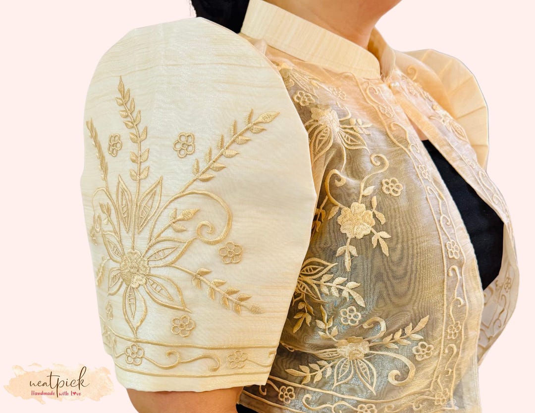 Modern Filipiniana Bolero Natural Piña Organza Elegant Embroidery ...