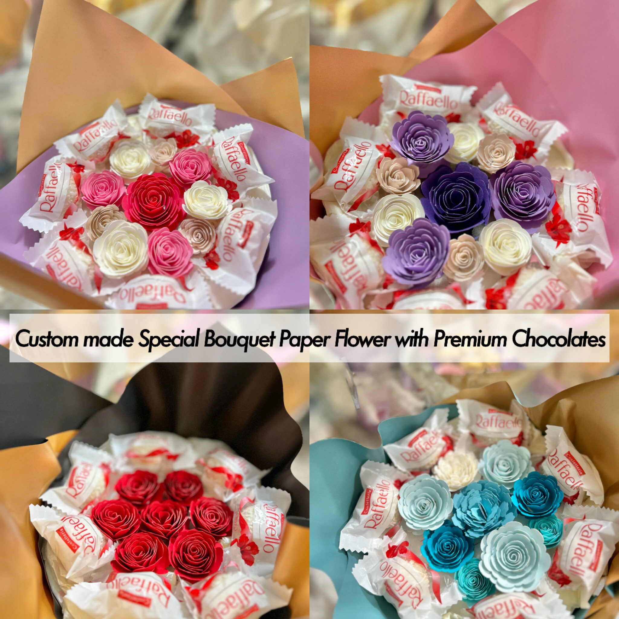 Custom Made Special Paper Flower With Ferrero/lindor Chocolates Bouquet ...