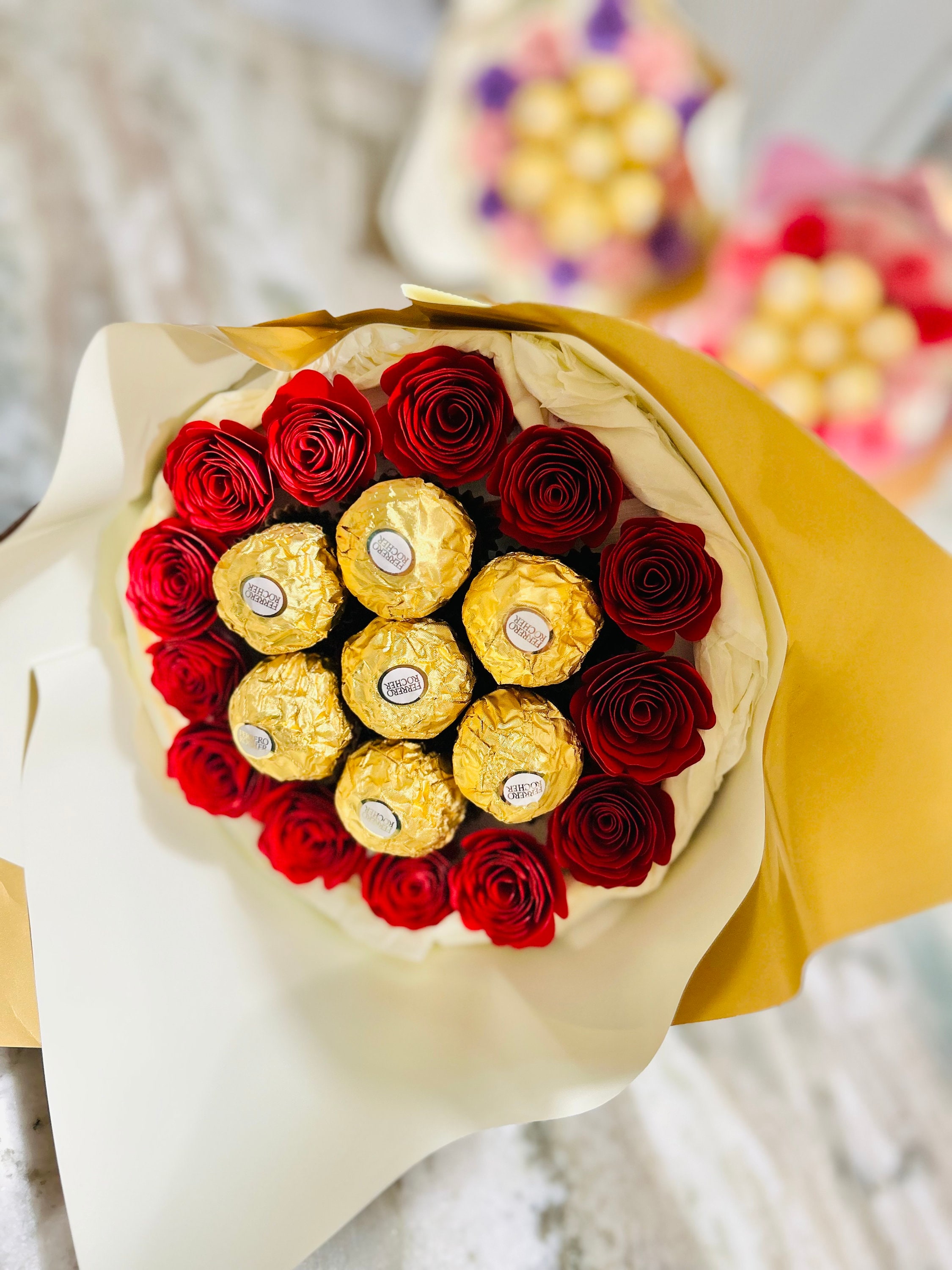Custom Made Special Paper Flower With Ferrero/lindor Chocolates Bouquet ...