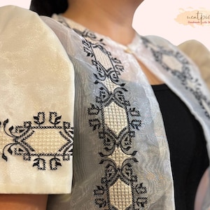 Ready to Ship Modern Filipiniana Bolero White Piña Organza W ...