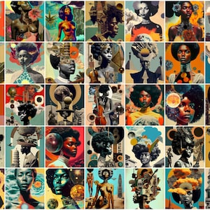 35 Piece Surreal Afrocentric Collage Kit, Printable Black Culture Wall ...