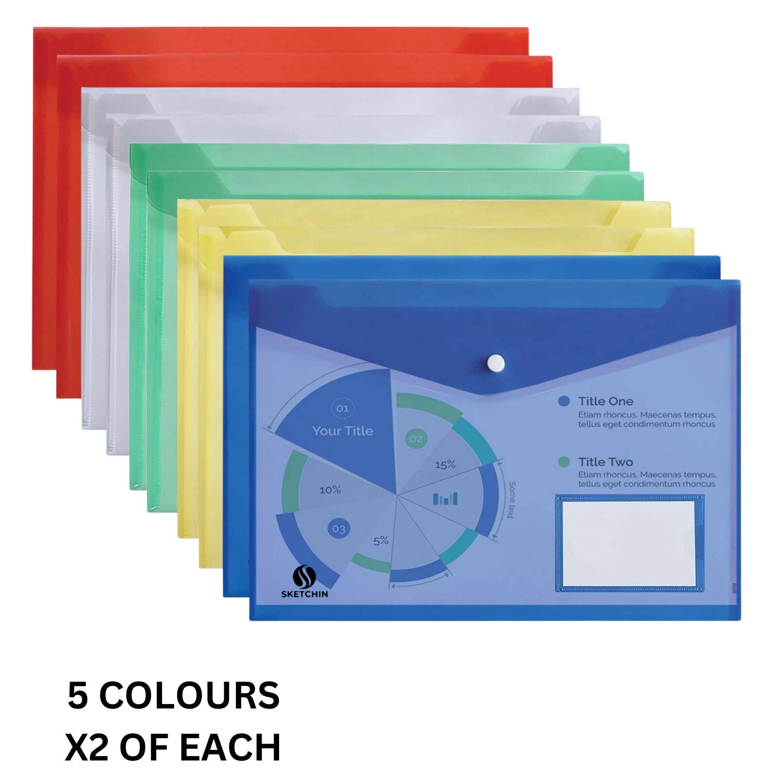 Premium 10 PK Assorted Plastic A4 Document Folders stud File Folders ...