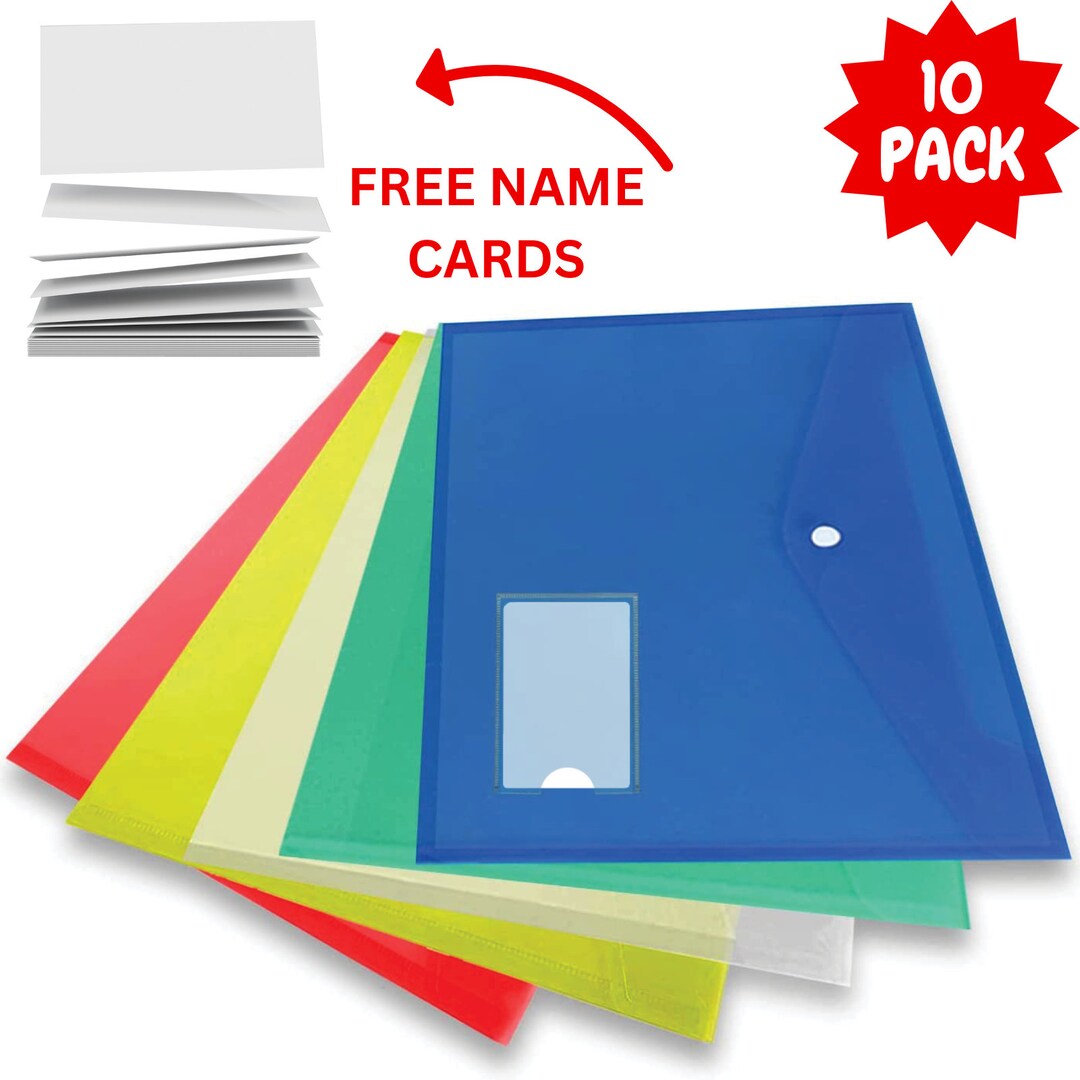 Premium 10 PK Assorted Plastic A4 Document Folders stud File Folders ...