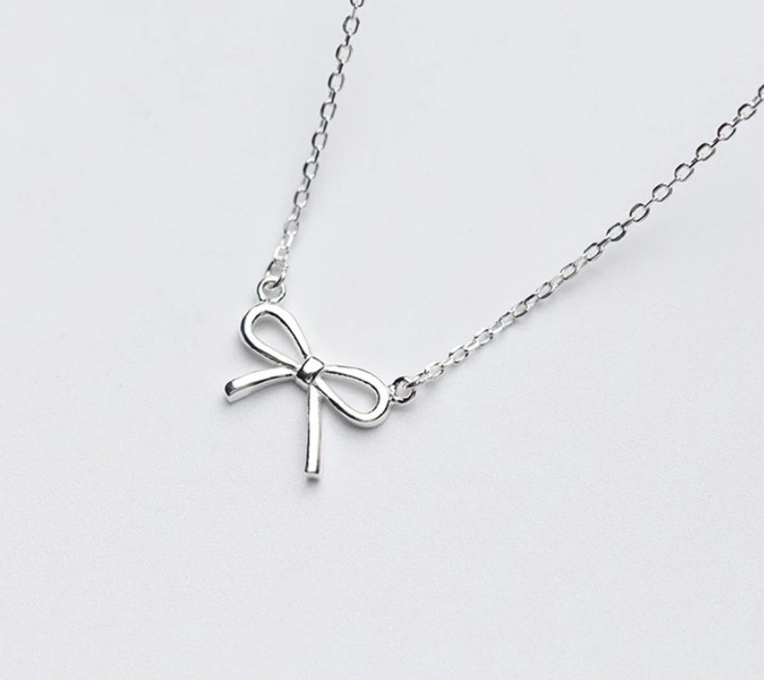 Sterling Silver Bow Necklace Cute Necklace Bow Necklace - Etsy