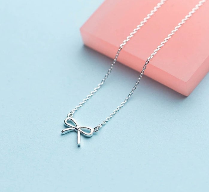 Sterling Silver Bow Necklace Cute Necklace Bow Necklace - Etsy