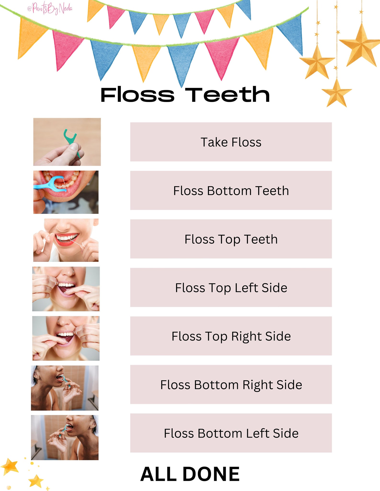Brush Teeth & Floss Printable 8.5"x11", Brush Teeth Flossing Chart ...