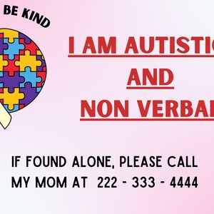 Autism ID Card, Autism Name Tag, Autism Emergency ID, Autism Safety Tag ...