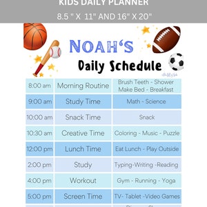 Sports Editable Home School Daily Planner, Editable Daily Routine ...