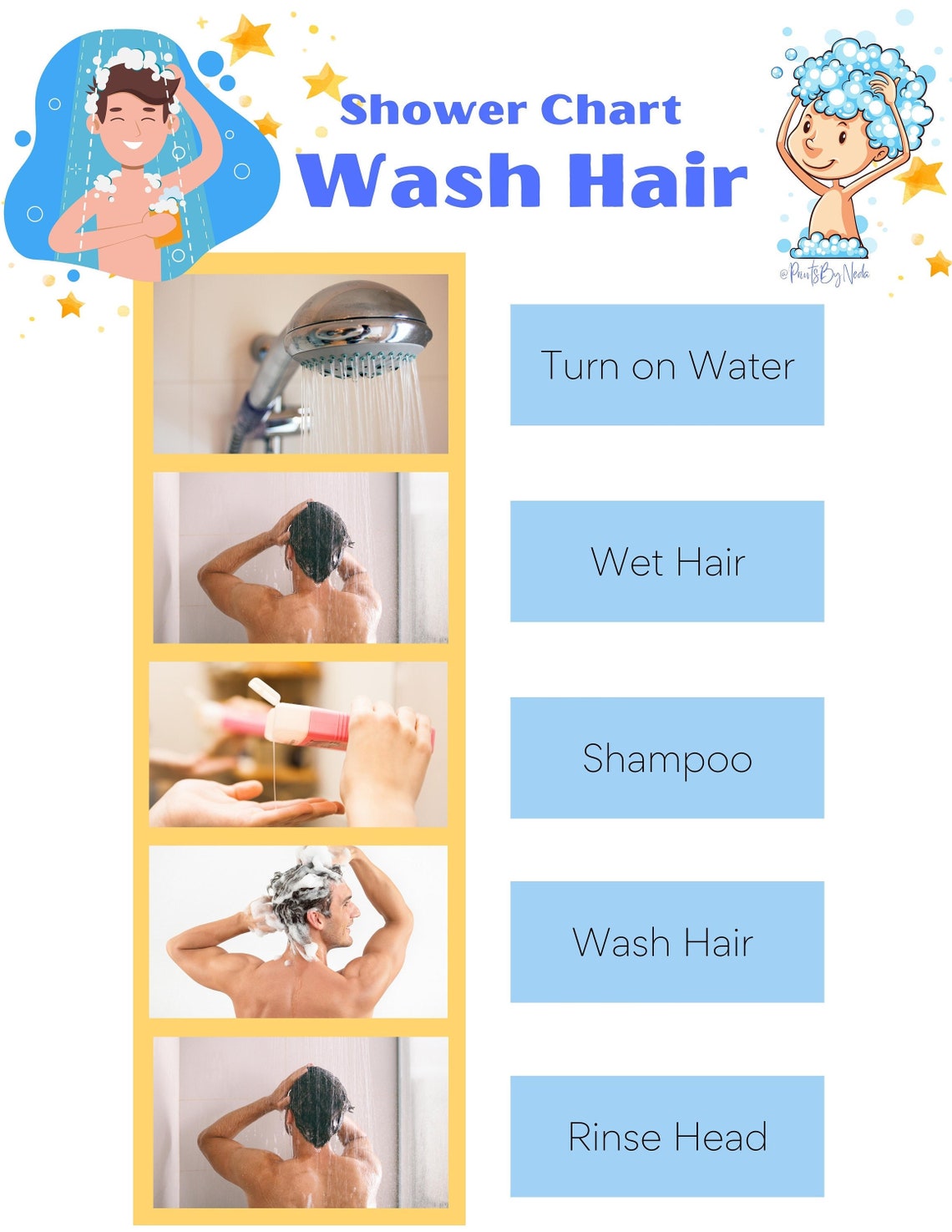 Shower Sequence Washing Hair, Visual Support Washing Head, Shower ...