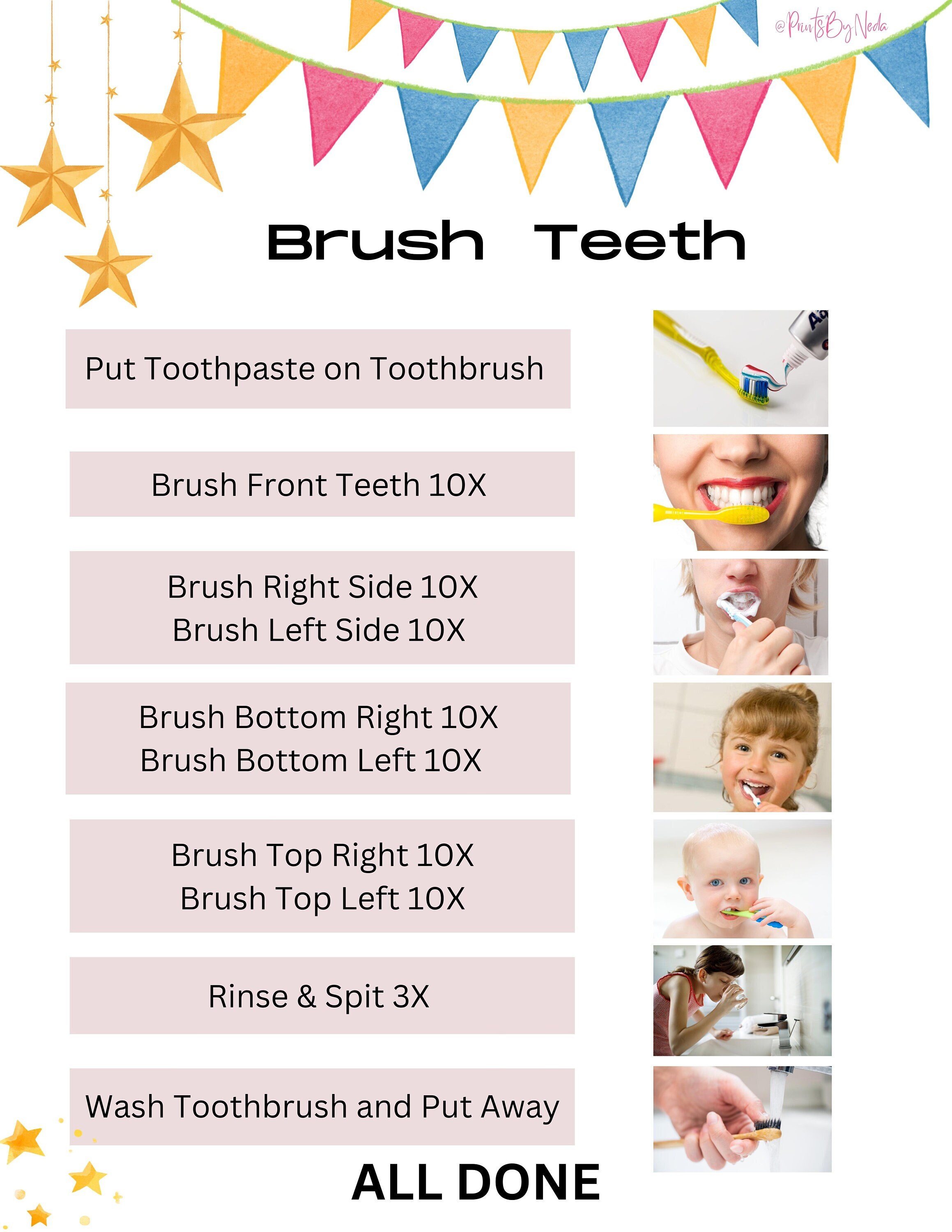 Brush Teeth & Floss Printable 8.5"x11", Brush Teeth Flossing Chart ...