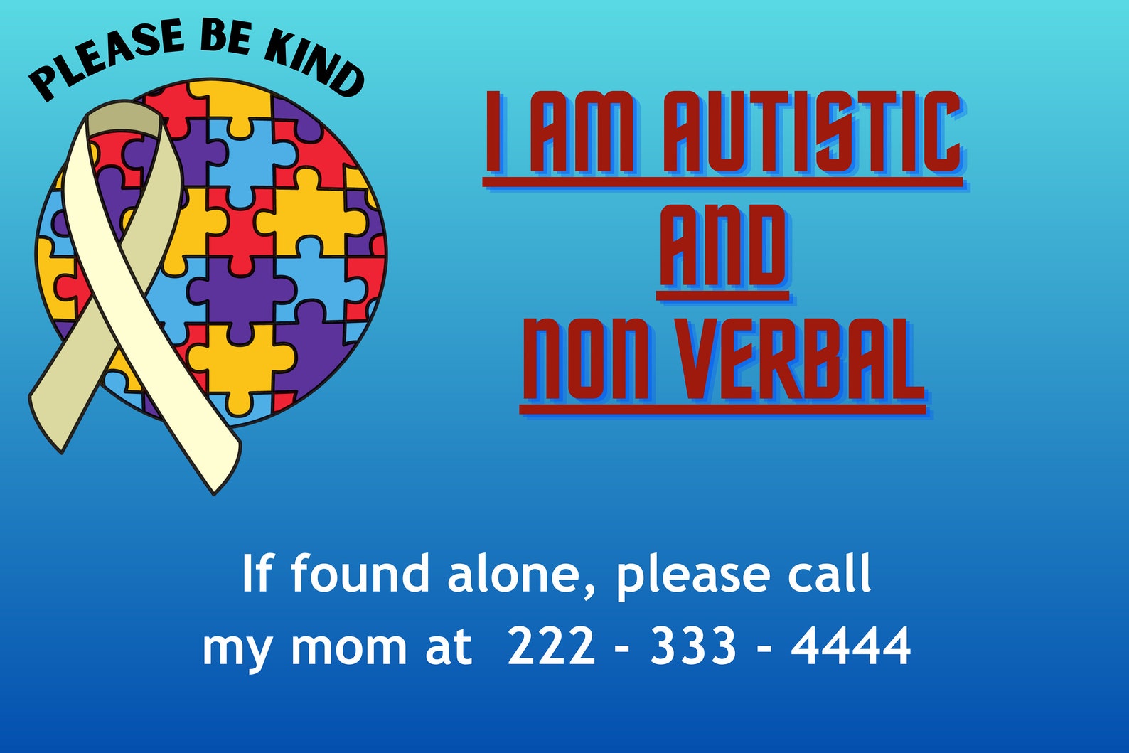 Autism ID Card, Autism Name Tag, Autism Emergency ID, Autism Safety Tag ...