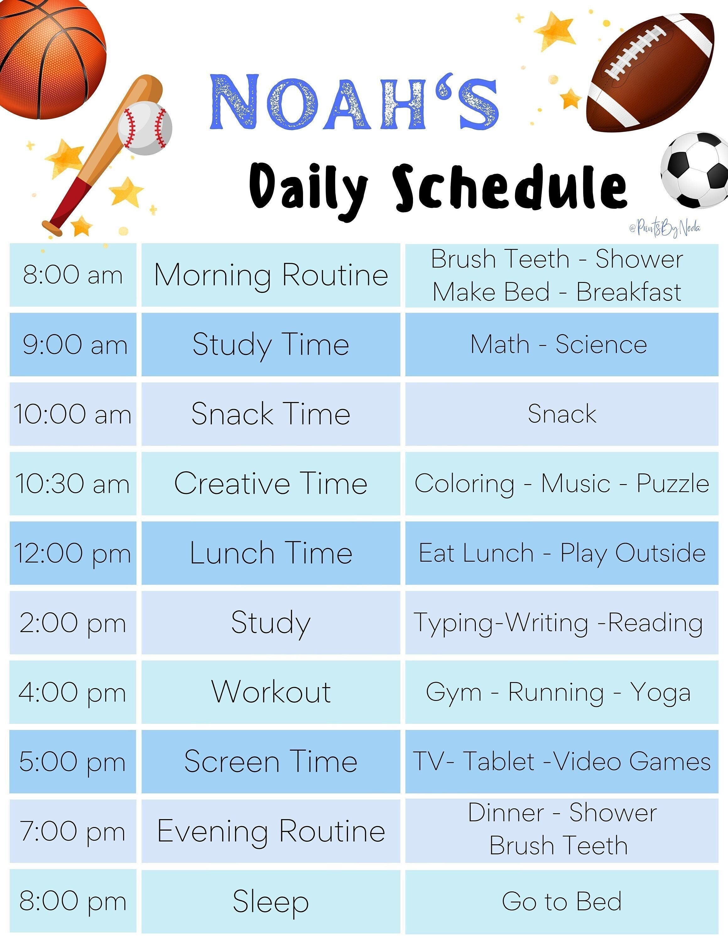 Sports Editable Home School Daily Planner, Editable Daily Routine ...