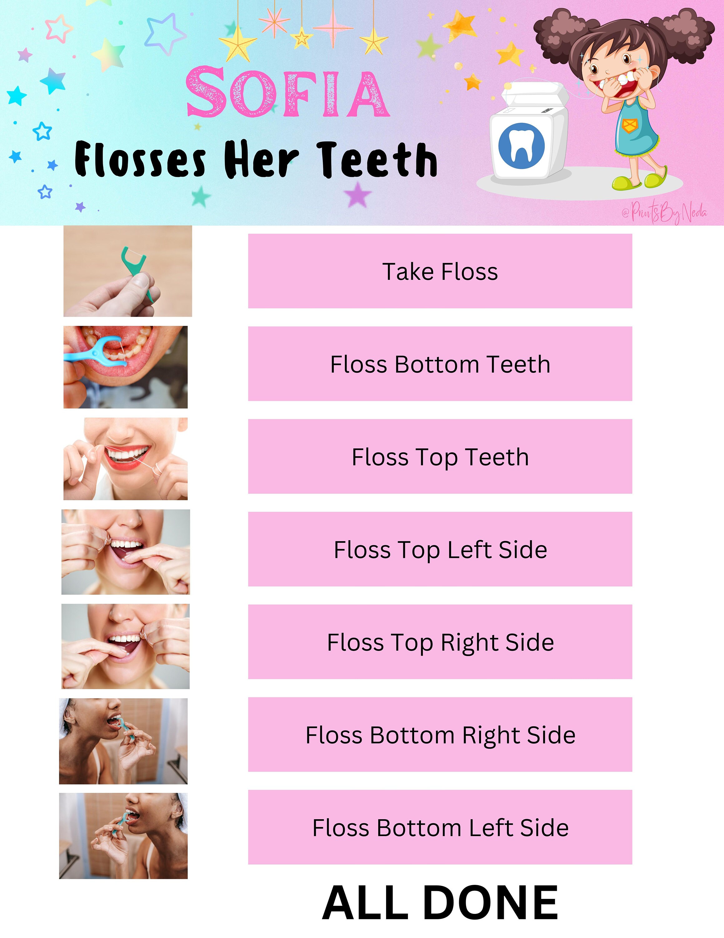 Customizable Brush Teeth & Floss Printable, Brush Teeth Flossing Chart ...