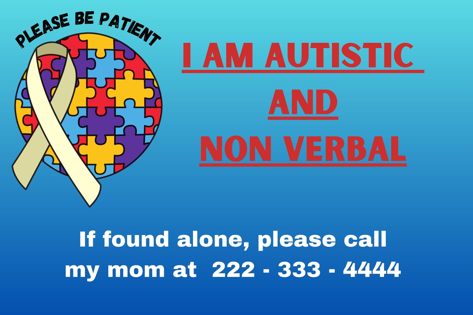 Autism ID Card, Autism Name Tag, Autism Emergency ID, Autism Safety Tag ...