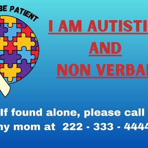 Autism ID Card, Autism Name Tag, Autism Emergency ID, Autism Safety Tag ...