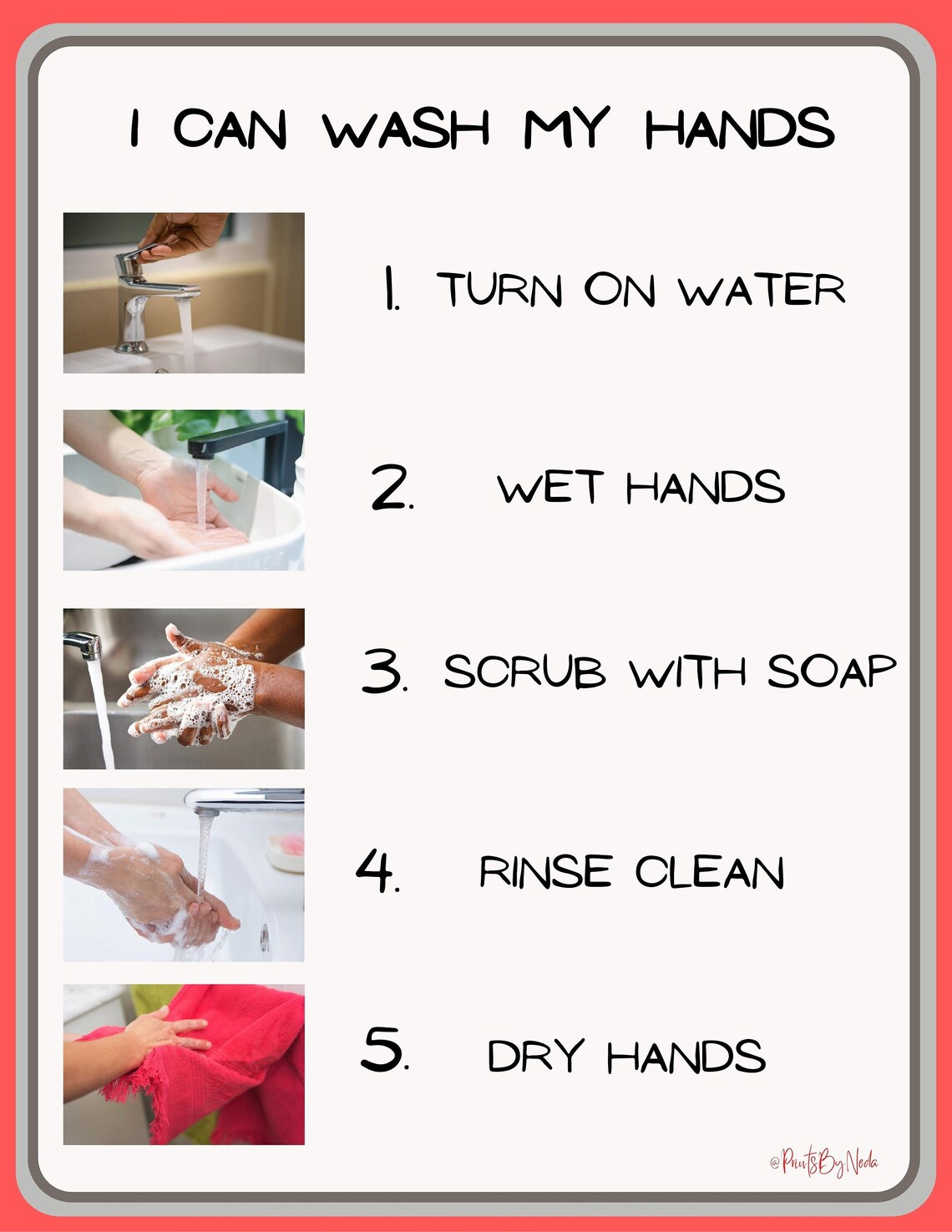 Hand Washing Sequence Chart With Real Photos, I Can Wash My Hands, 5 ...