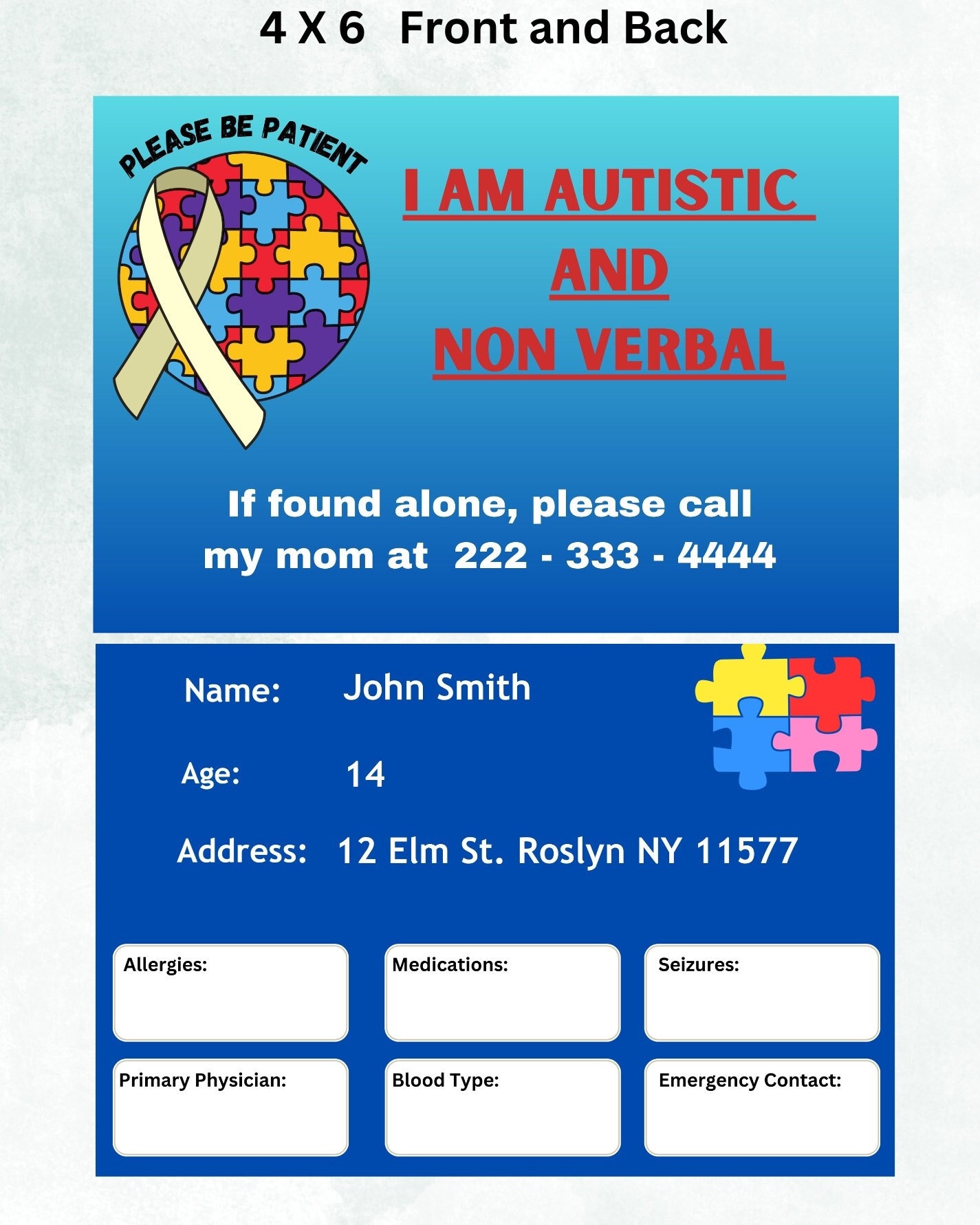 Autism ID Card, Autism Name Tag, Autism Emergency ID, Autism Safety Tag ...