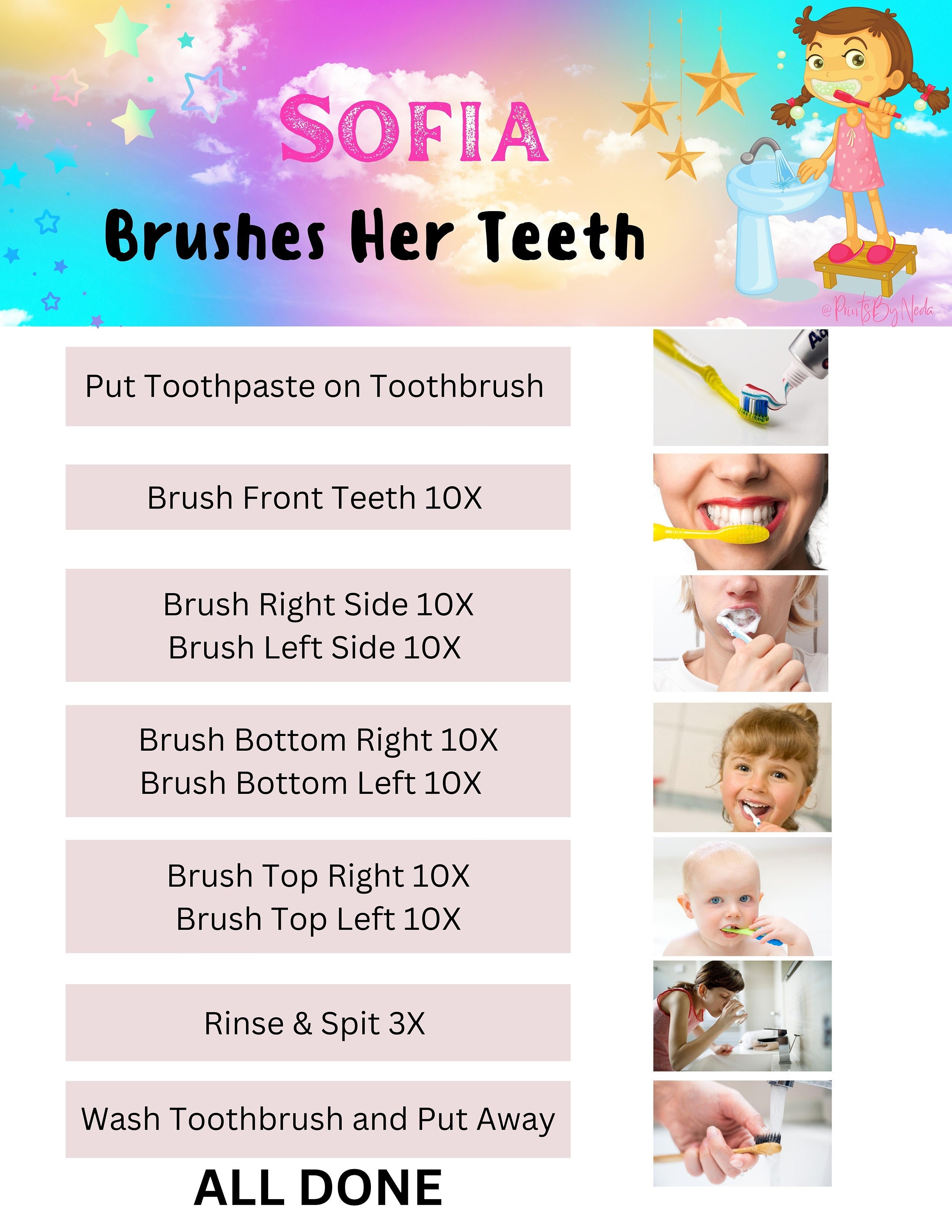 Customizable Brush Teeth & Floss Printable, Brush Teeth Flossing Chart ...