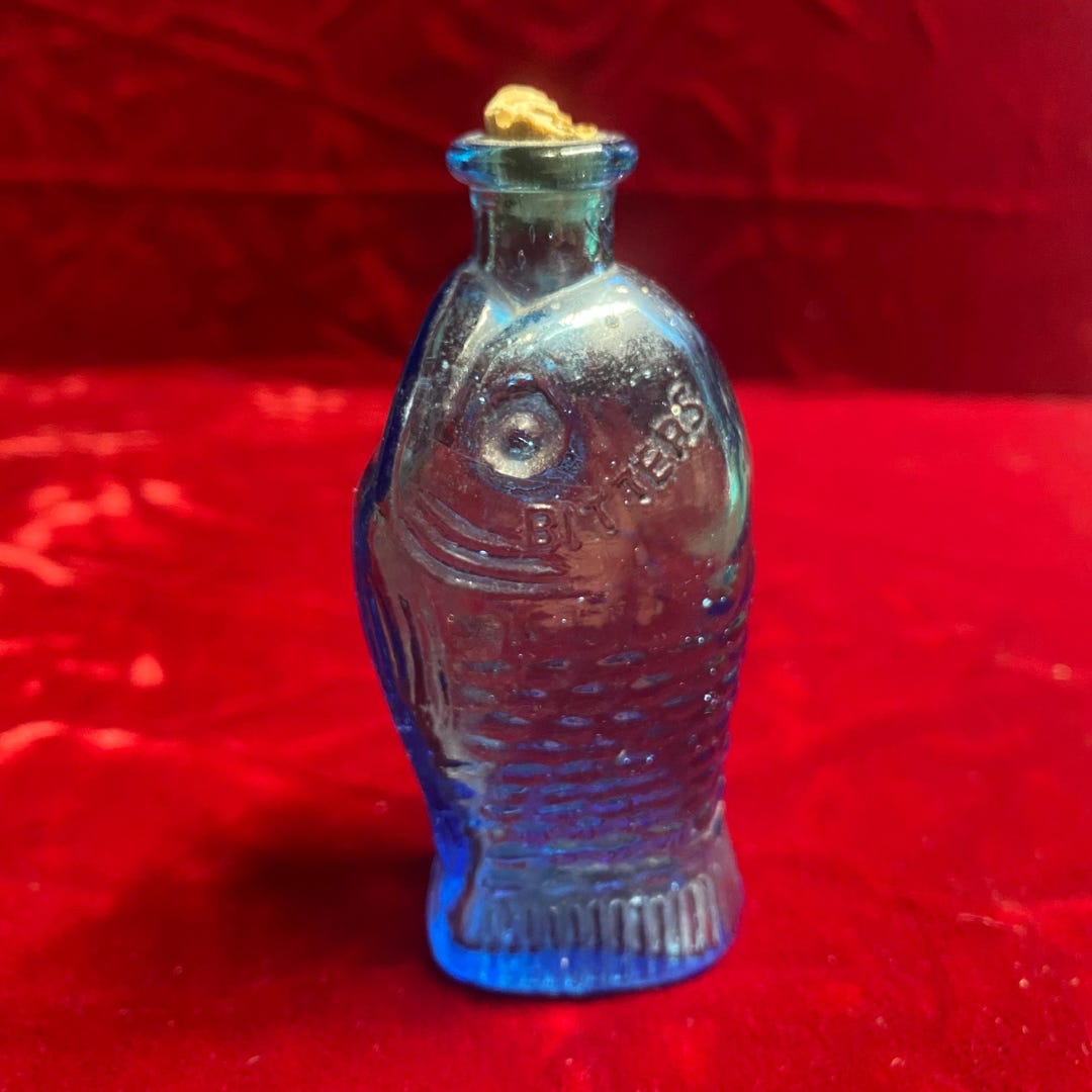 Vintage Dr. Fisch’s Bitters Cobalt Blue Fish Shaped Bottle Cork Topped ...