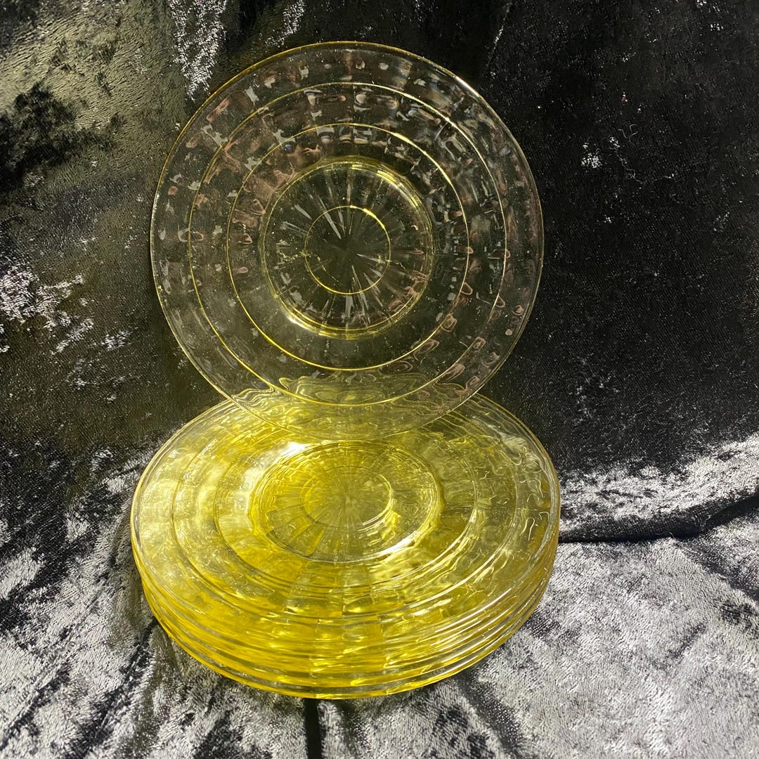 Anchor Hocking Yellow Block Optic Set of Six 6 Bread and Butter Plates ...