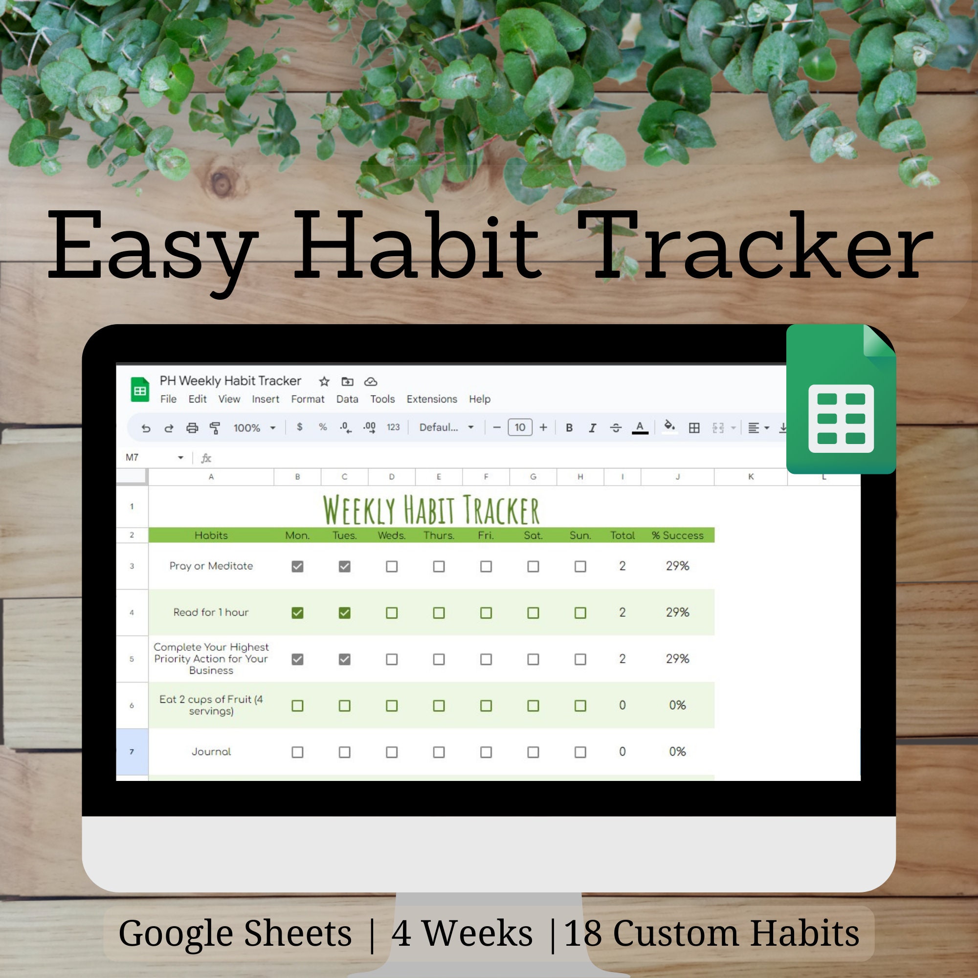 Easy Habit Tracker Spreadsheet for Busy Business Owners, Google Sheet ...