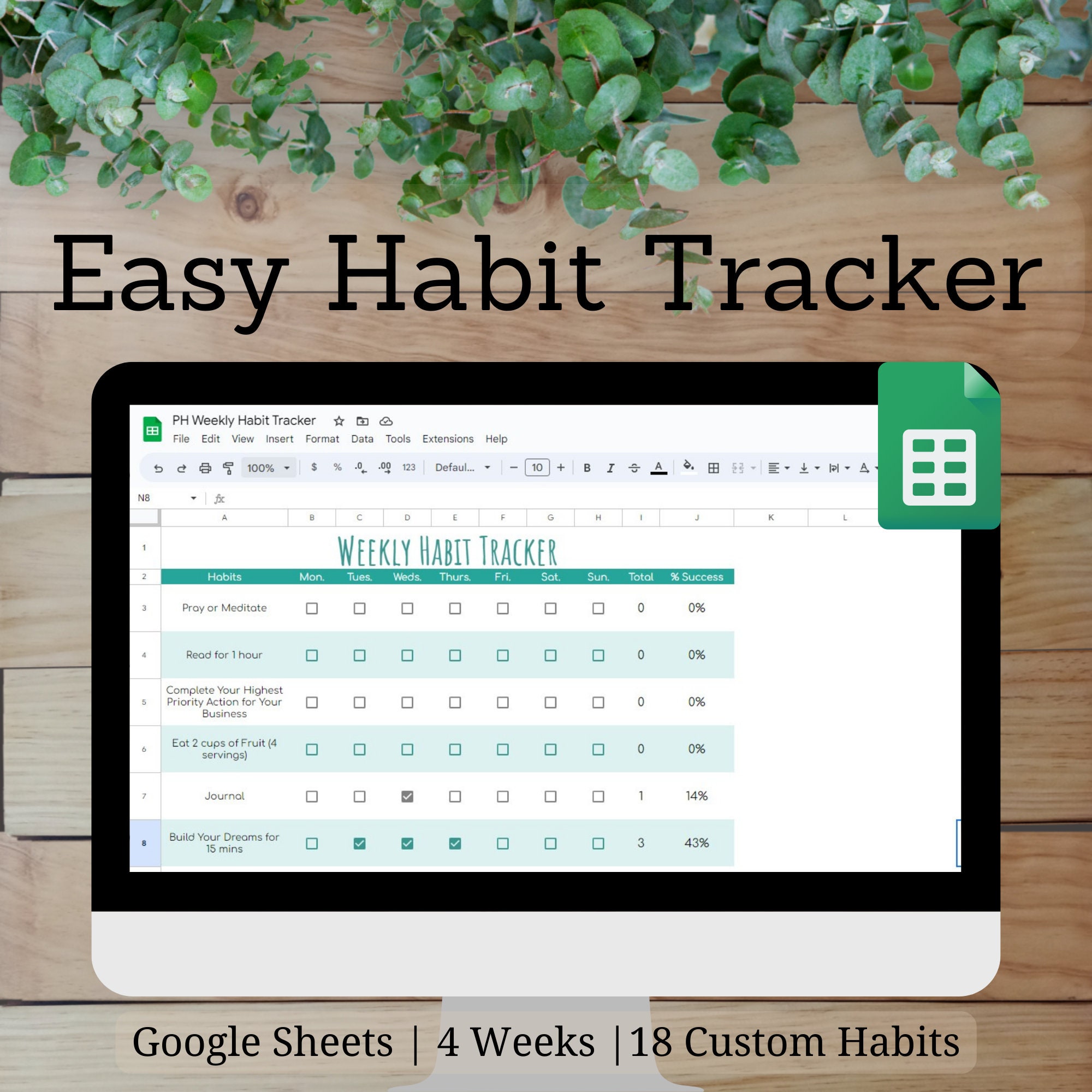 Easy Habit Tracker Spreadsheet for Busy Business Owners, Google Sheet ...