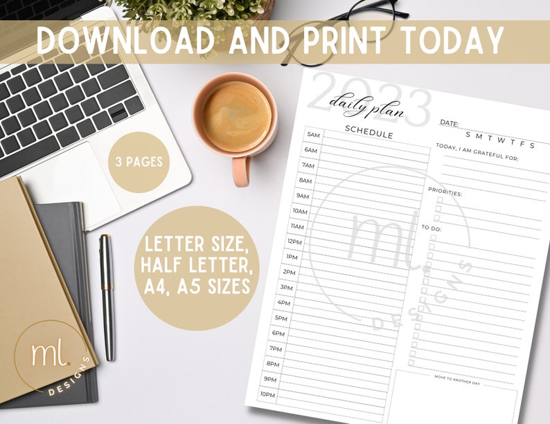 Daily Planner | Printable Planner | Instant Download | A4, A5, Half ...