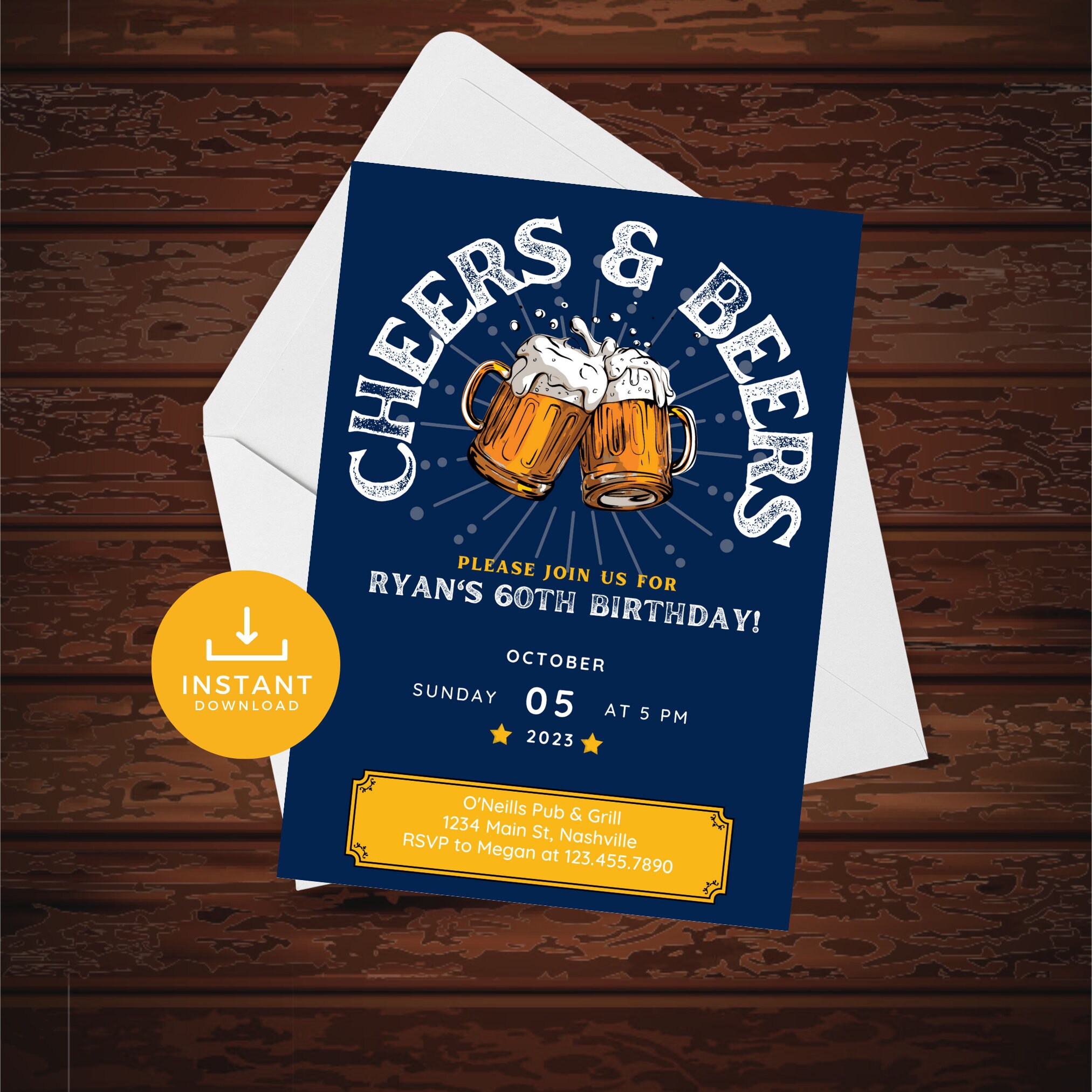 Cheers & Beers Birthday Invitation and BONUS Mobile Invite, Adult Pub ...