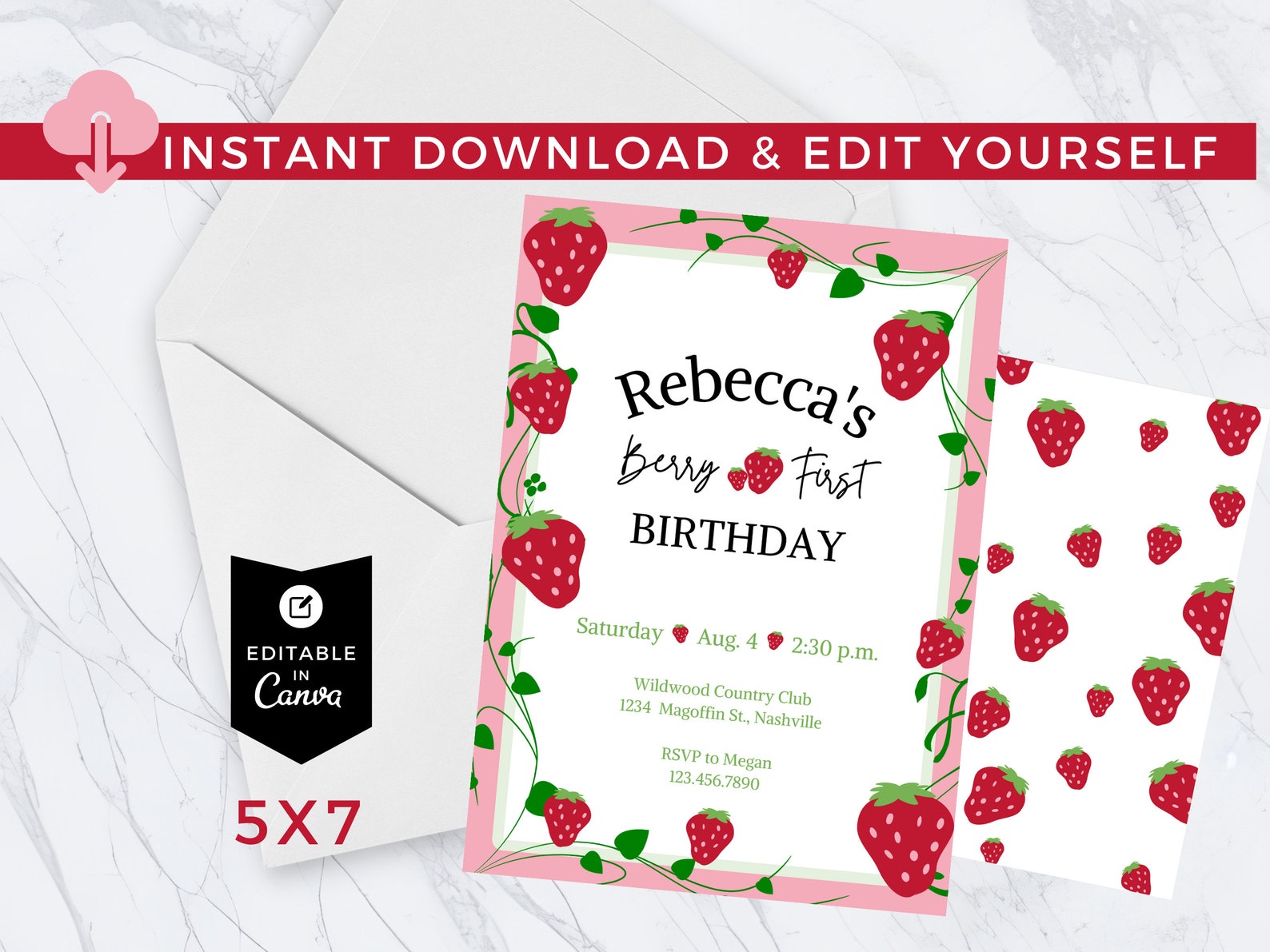 My Berry First Birthday Invitation Strawberry Birthday - Etsy